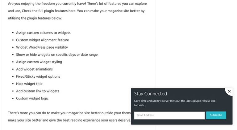 Modal Pop-up and Sliding Widget Options - Widget Options