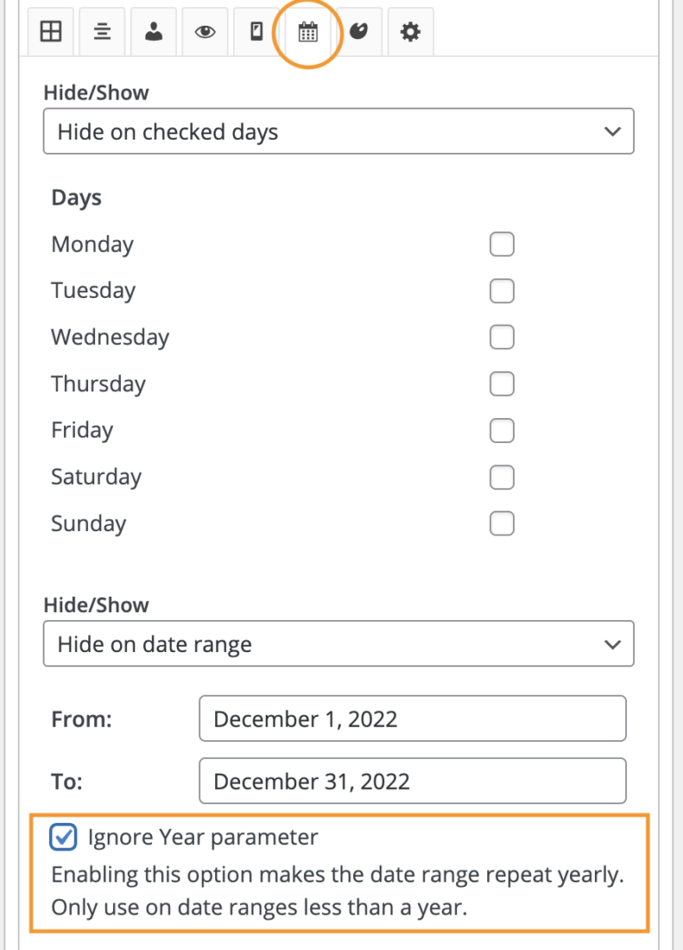 Display your widget on specific author pages and date range