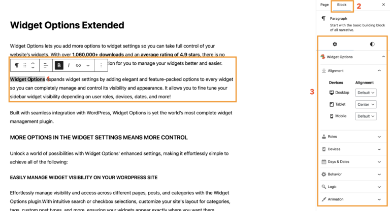 Use Widget Options in Pages, Posts and Custom Posts Types