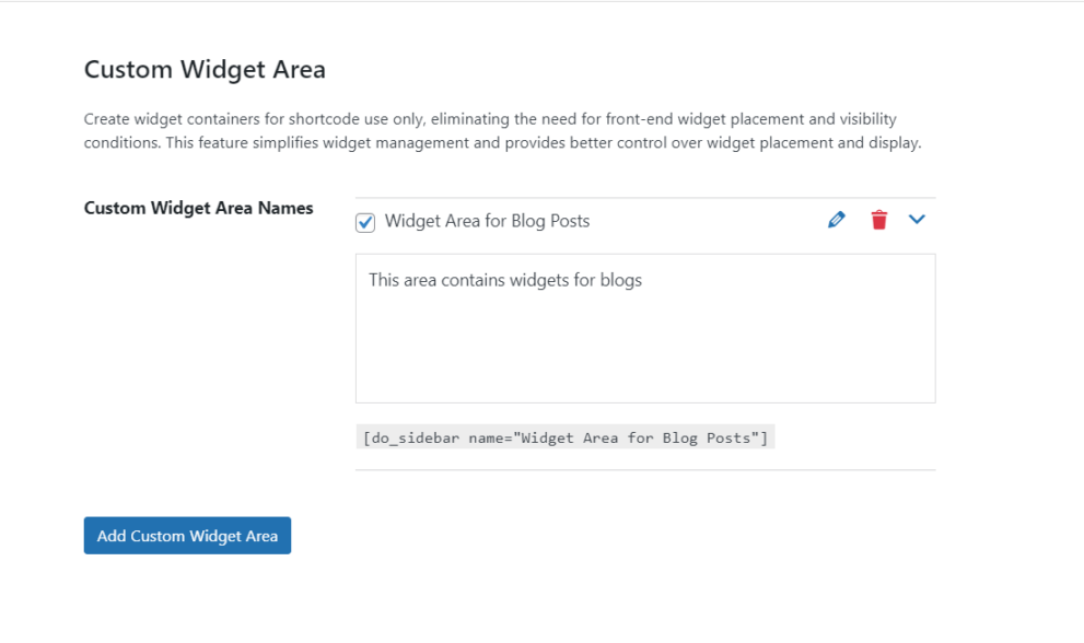 How to Use the Custom Widget Area - Widget Options